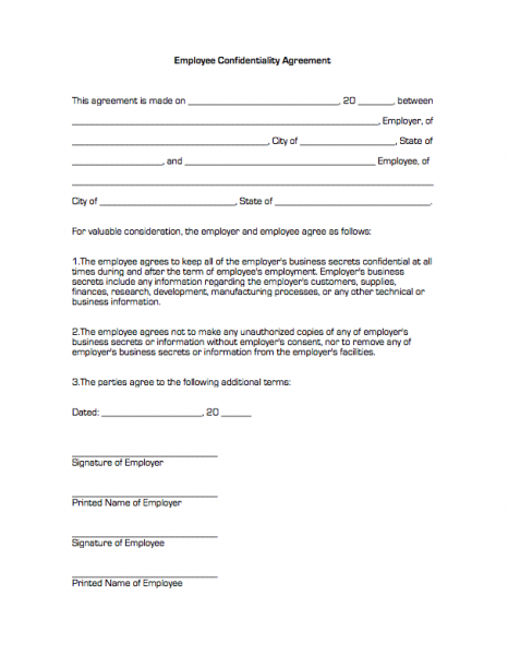 Employee Confidentiality Agreement | Business Forms