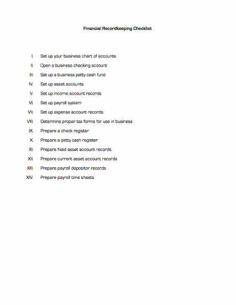 Financial Recordkeeping Checklist | Business Forms