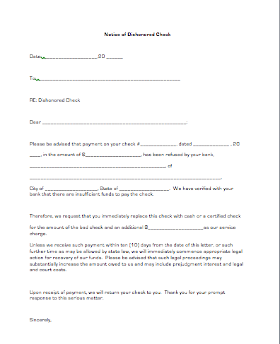 Notice of Dishonored Check | Business Forms